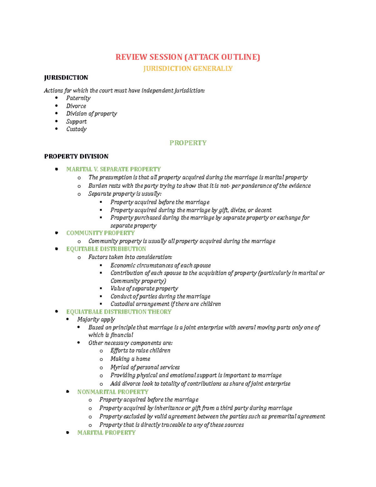 Review Session Attack Outline - REVIEW SESSION (ATTACK OUTLINE) JURISDICTION GENERALLY ...
