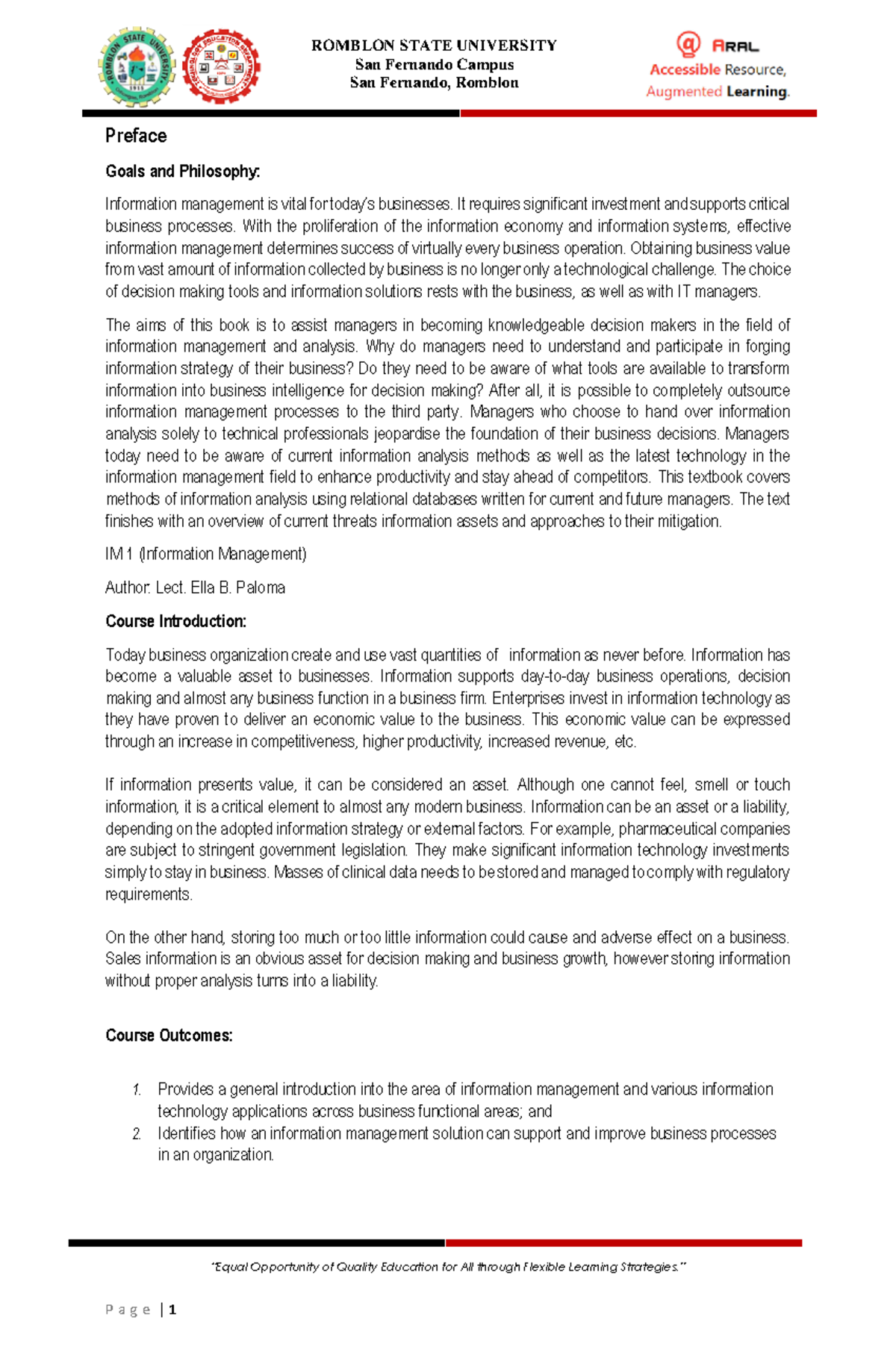 Module 1 - Lecture notes 1 - San Fernando Campus San Fernando, Romblon ...