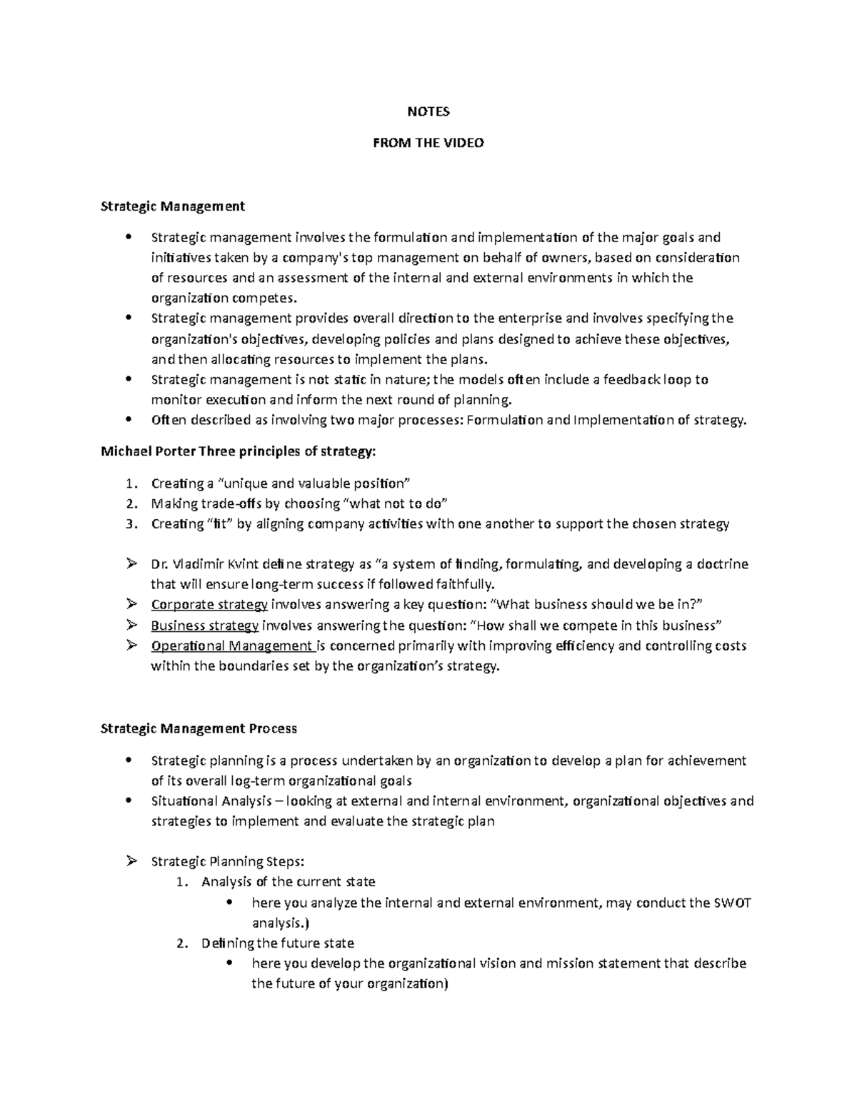 Strategy Formulation Introduction and Types - NOTES FROM THE VIDEO ...