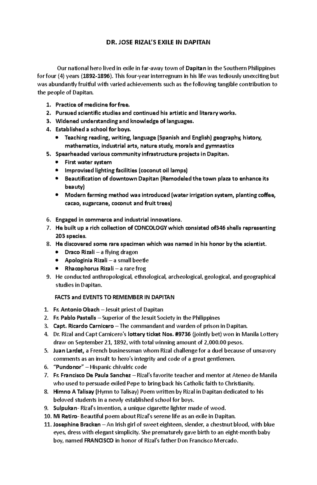 rizal life and works - DR. JOSE RIZAL’S EXILE IN DAPITAN Our national ...