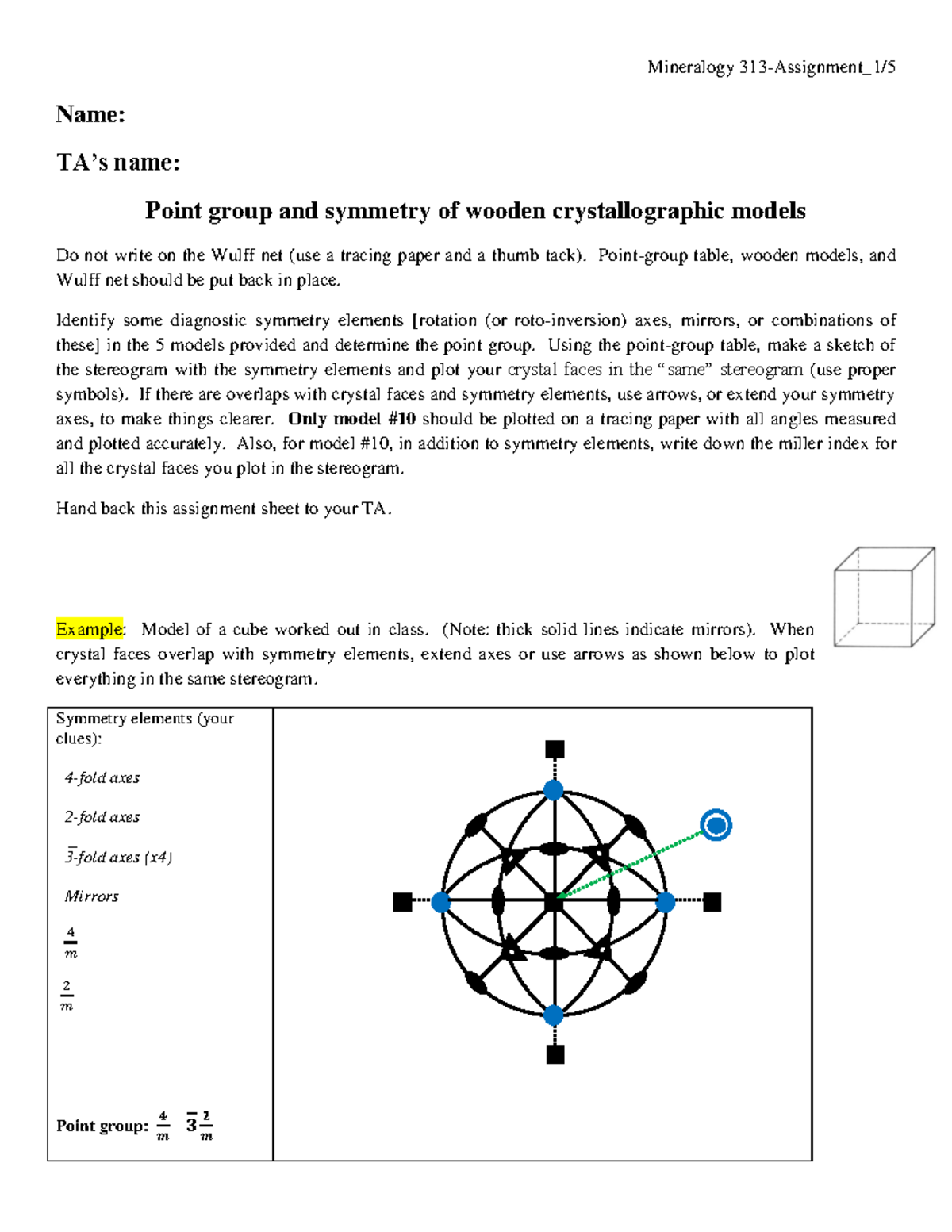 Crystallography model assignment 2018 - Name: TA’s name: Point group ...