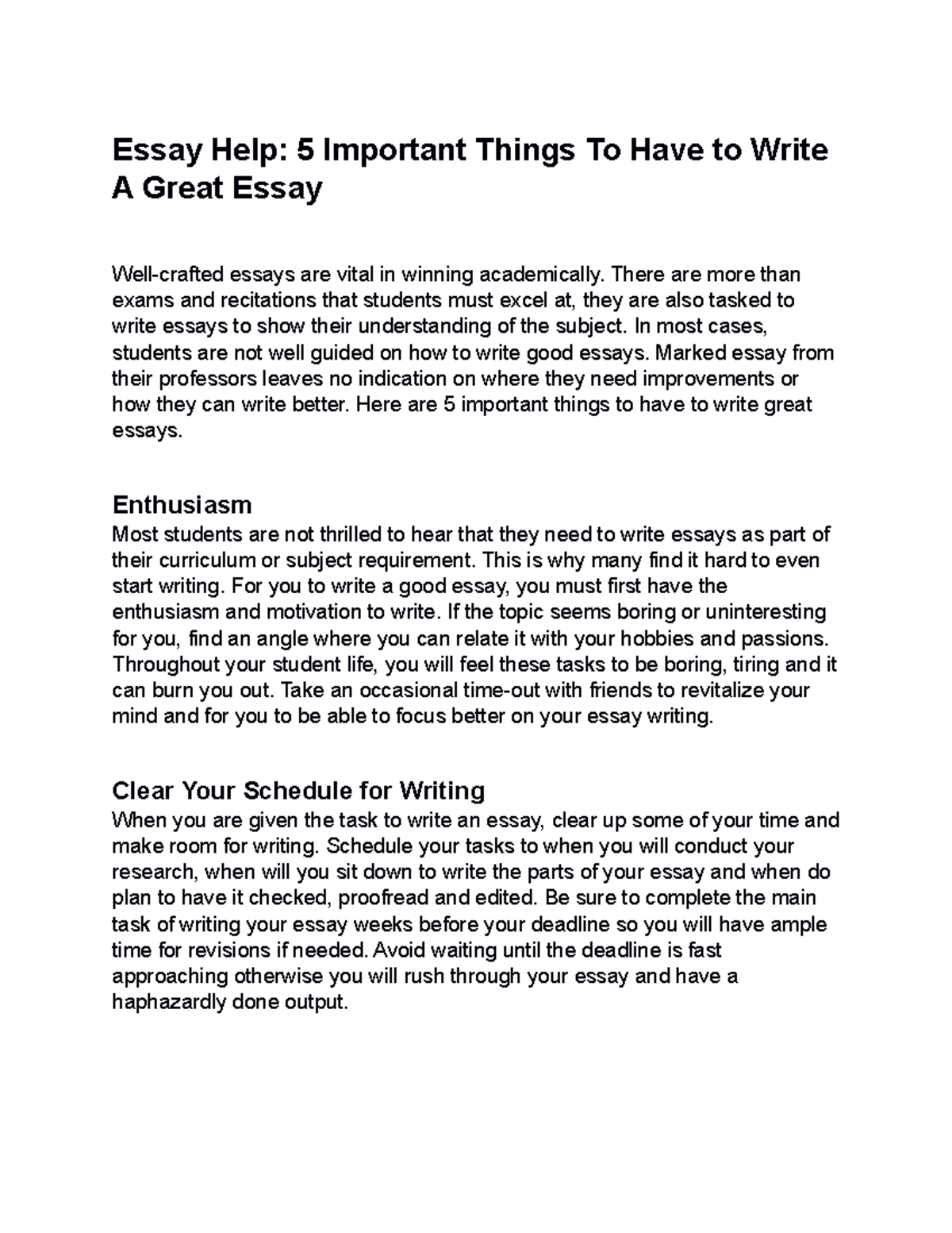 Important Things To Have to Write A Great Essay - Essay Help: 5 ...