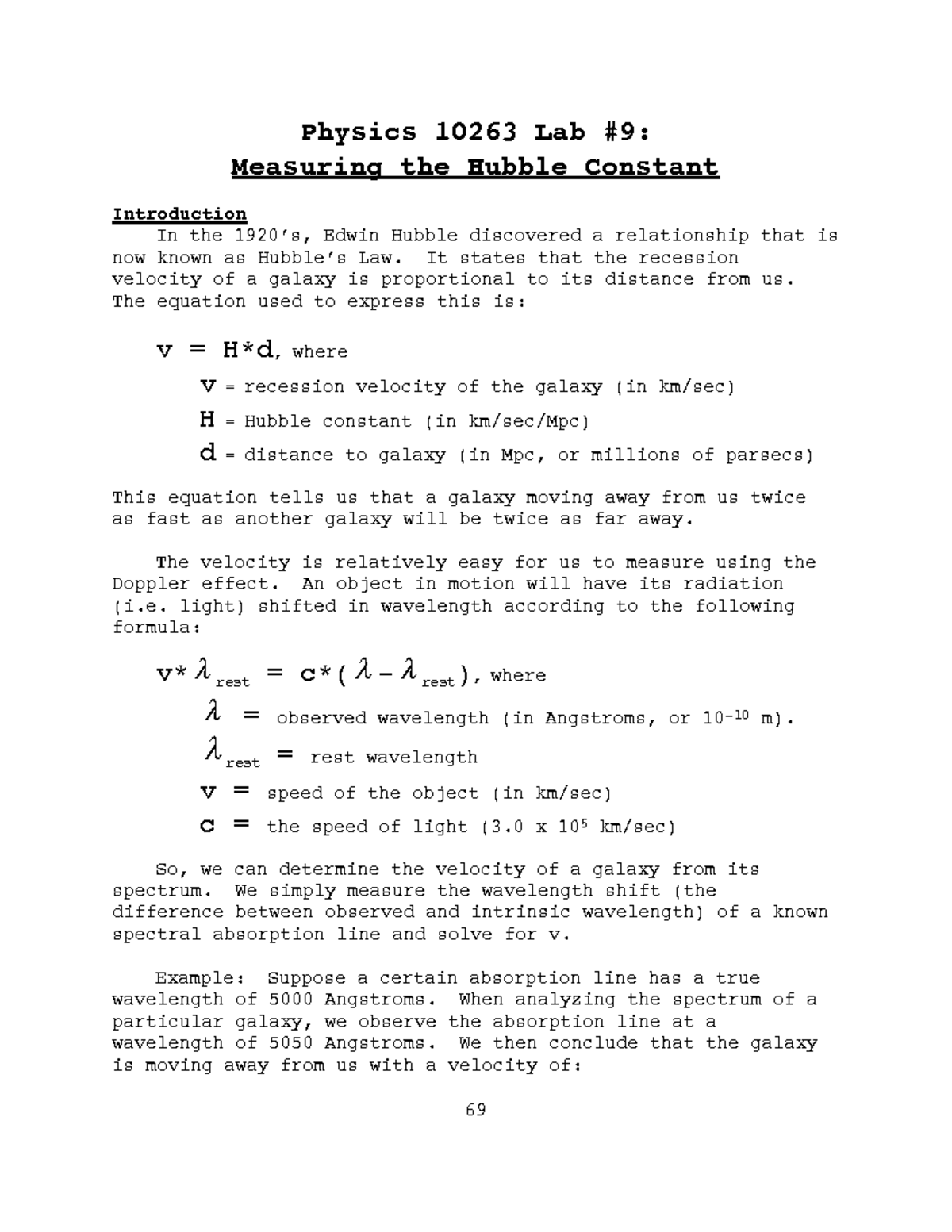 P10263 v4 - project - Physics 10263 Lab #9: Measuring the Hubble Constant Introduction In the ...