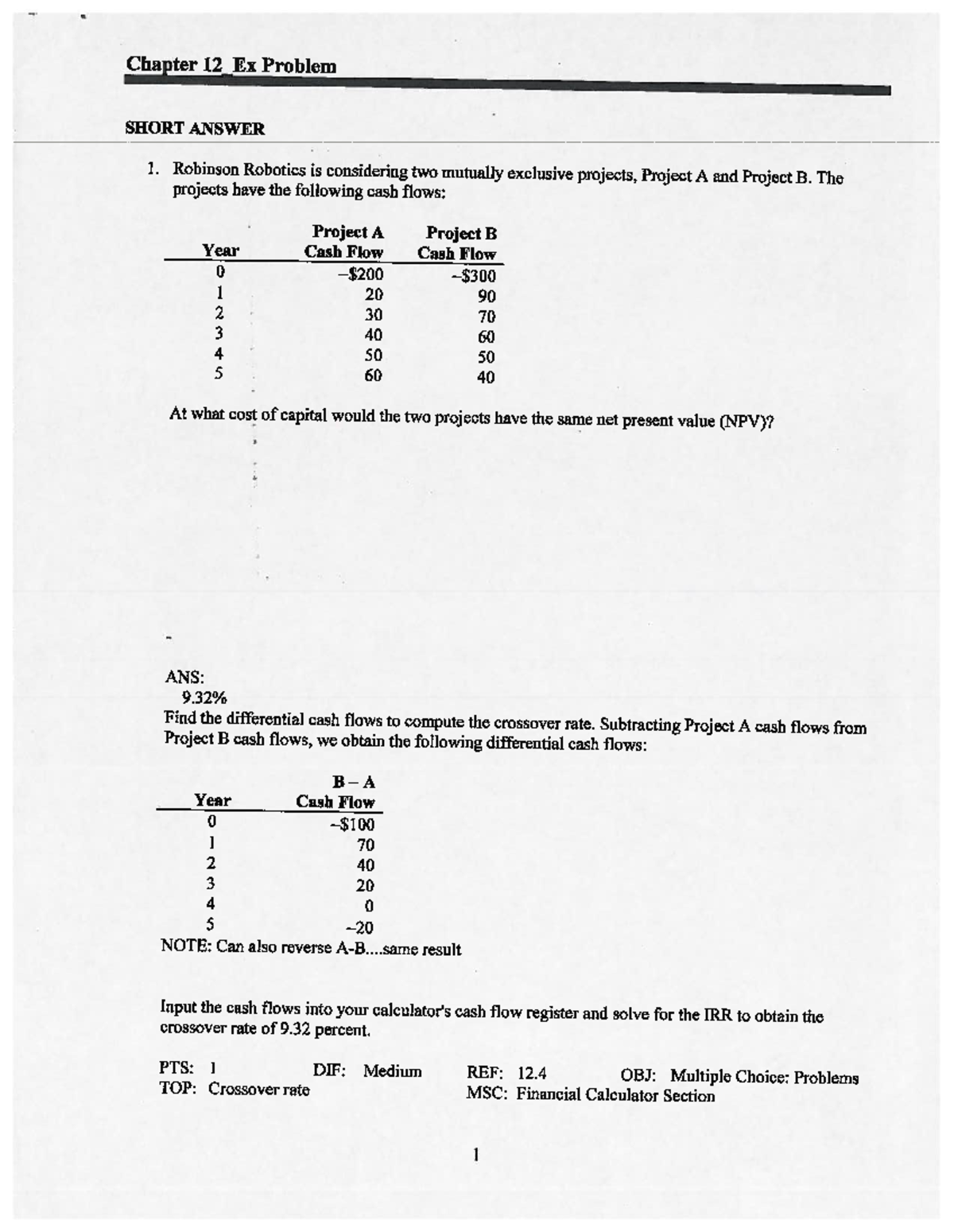 Chapter 12 Ex Problem - Key for ch12 - Chapter 12 Ex Problem SHORT ANSWER 1. Robinson Robotics ...