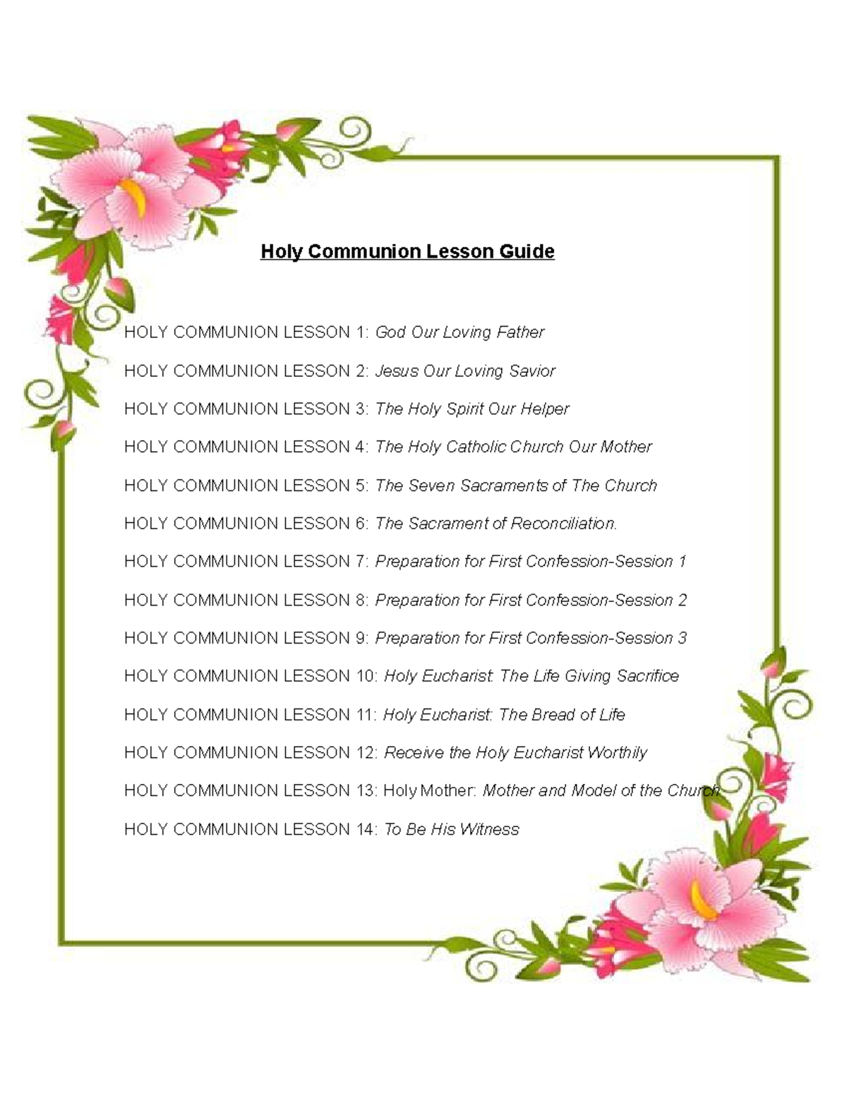 Holy Communion lesson Guide - Holy Communion Lesson Guide HOLY ...
