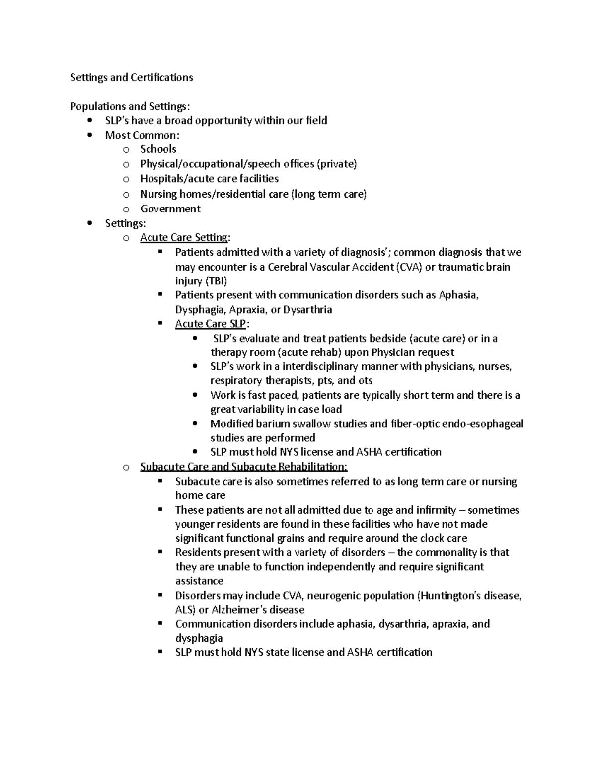 Settings and Certifications - Settings and Certifications Populations ...