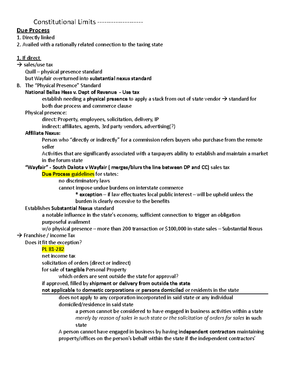 2021 SALT Outline - Constitutional Limits - Due Process Directly linked ...