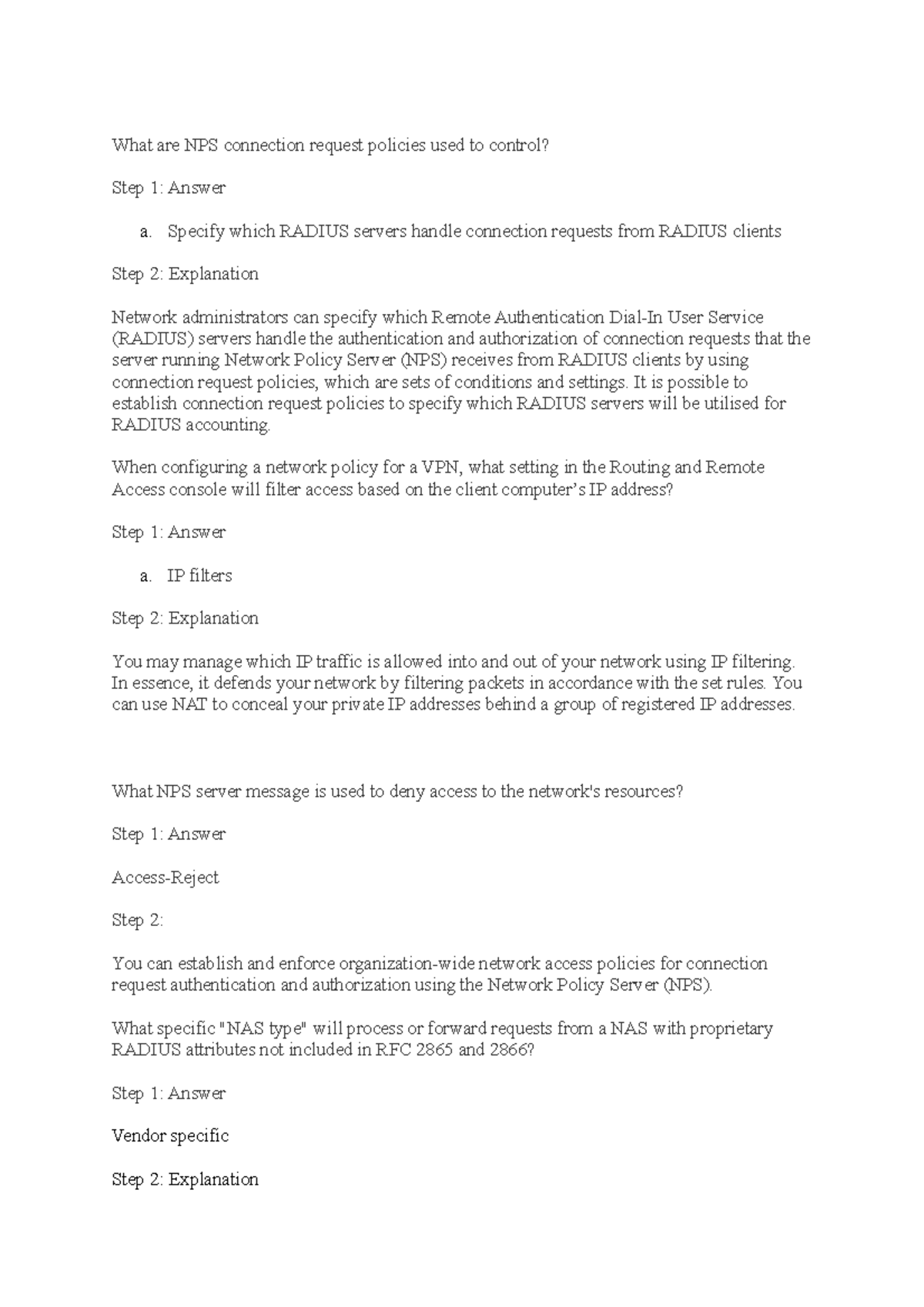 Questions related to NPS - What are NPS connection request policies ...