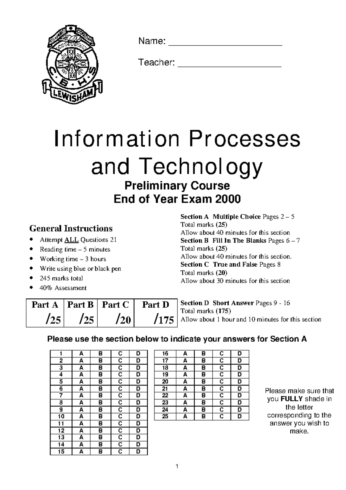 2000 Information Processes and Technology Assessment Task - Information ...