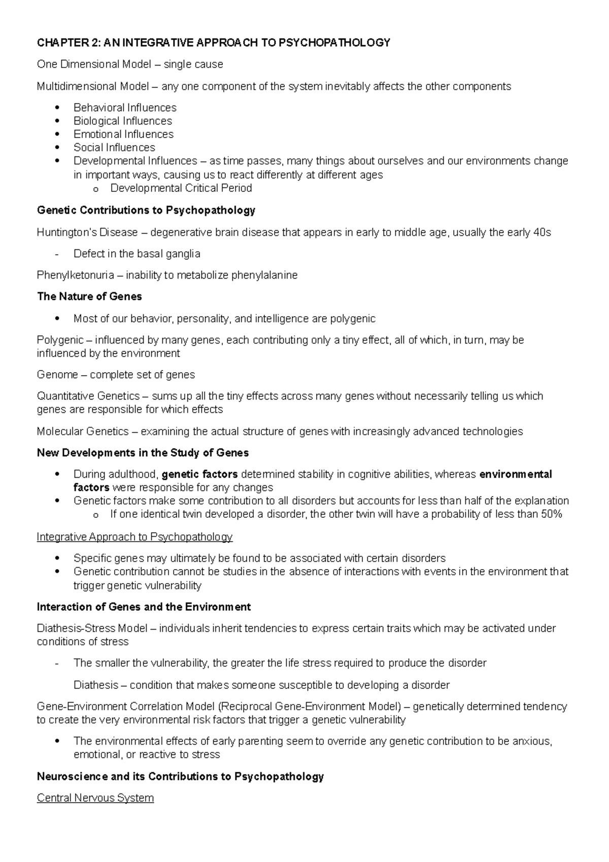 Chapter 2 Reviewer - Abnormal Psychology: an Integrative Approach ...