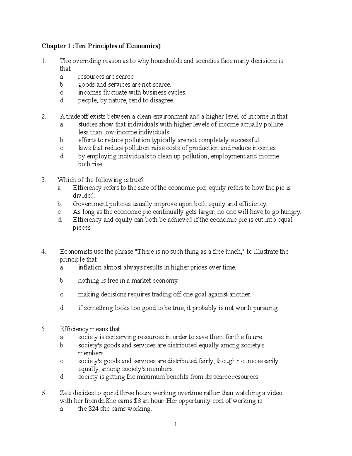 Eco - economic tutorial - Chapter 1 :Ten Principles of Economics) The ...