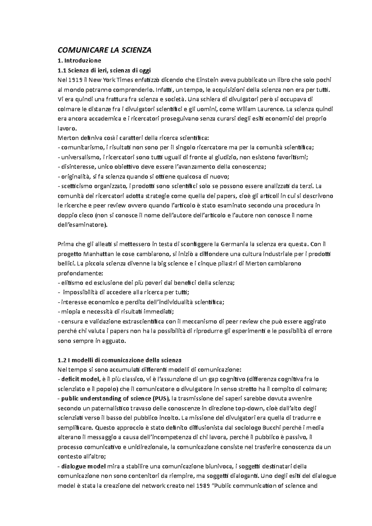 Comunicare la scienza - riassunto completo e fatto bene del libro. - COMUNICARE LA SCIENZA - Studocu