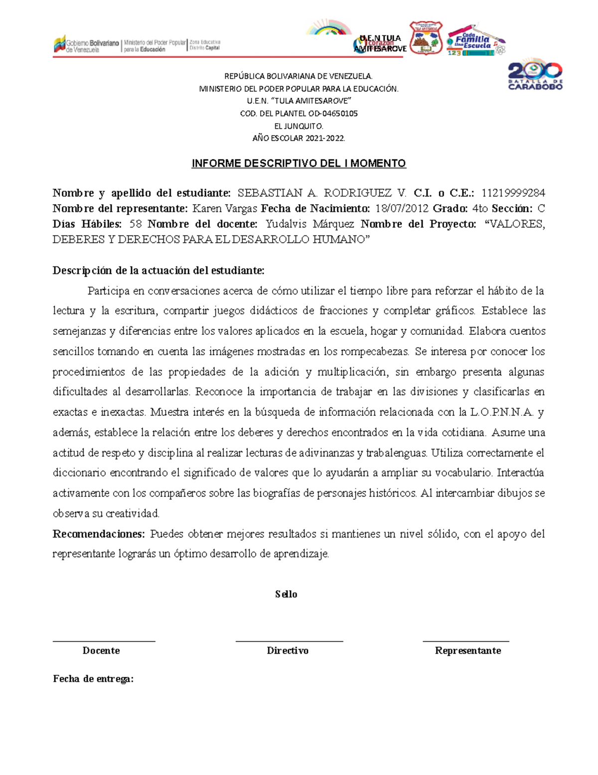 Boletas 2DO Lapso 2021-2022 estado del facto - REPÚBLICA BOLIVARIANA DE ...