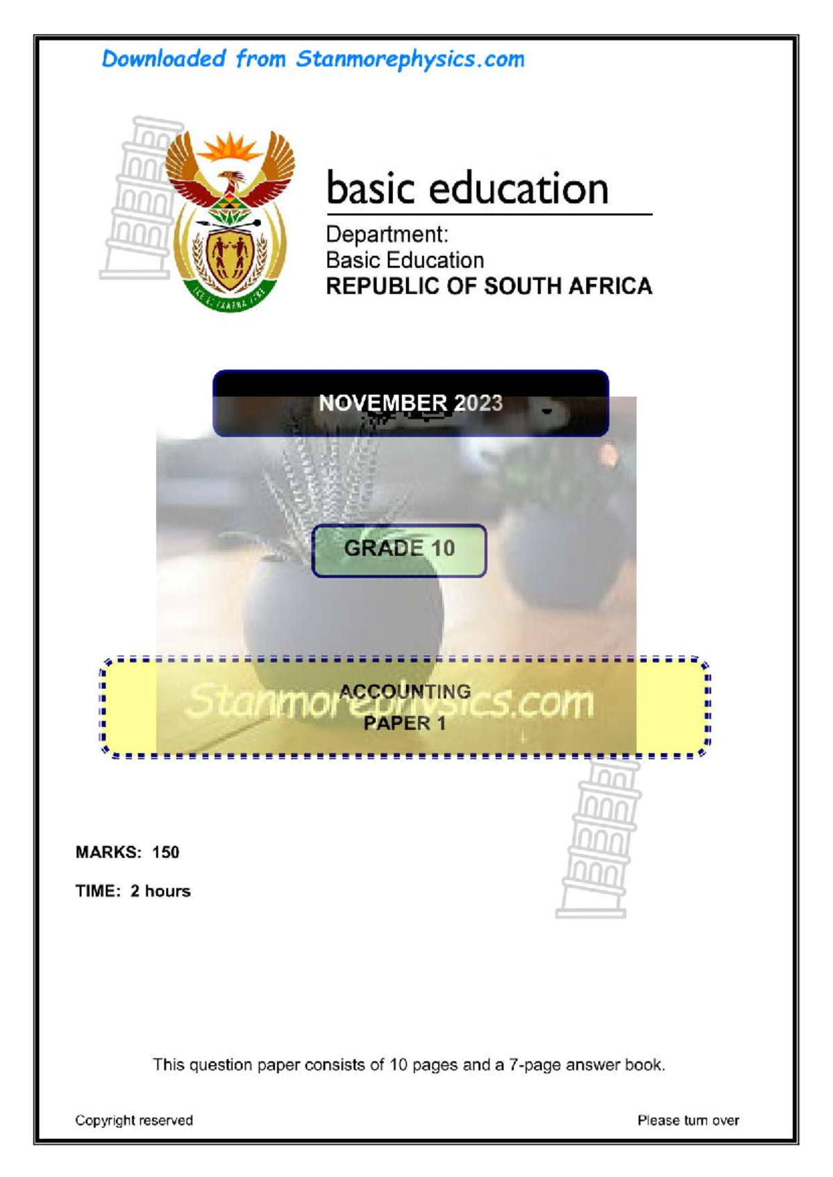 KZN Accounting Grade 10 November 2023 P1 and Memo - Downloaded from Stanmorephysics basic ...