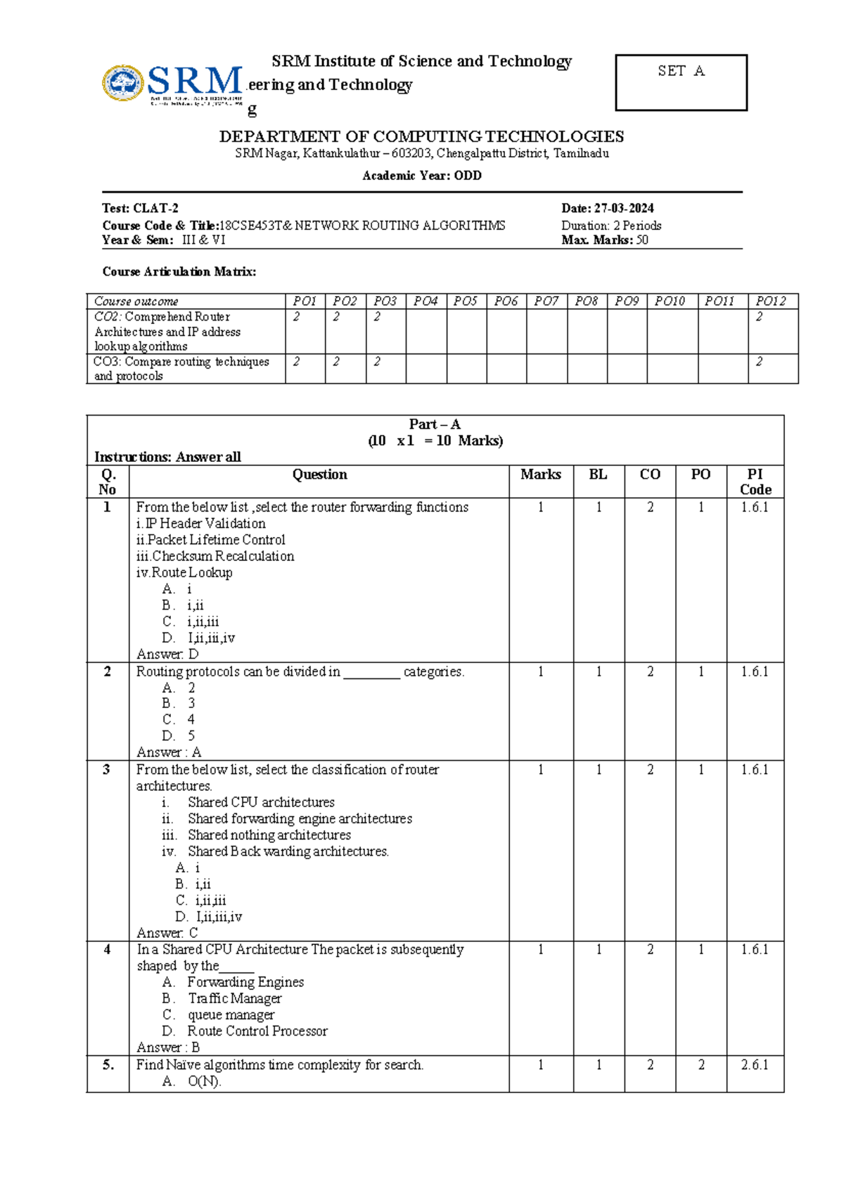 CT2-Papers 2023 - SRM Institute of Science and Technology College of Engineering and Technology ...