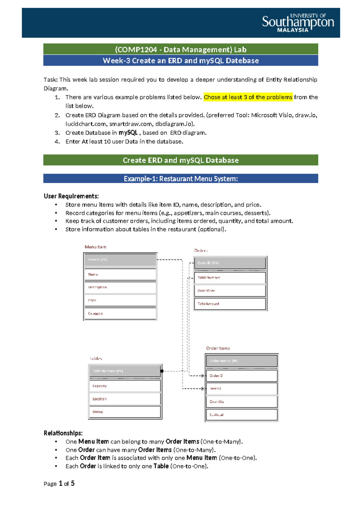 Week 3 - Lab Session- Create ERD and My SQL - (COMP1204 - Data Management) Lab Week-3 Create an ...