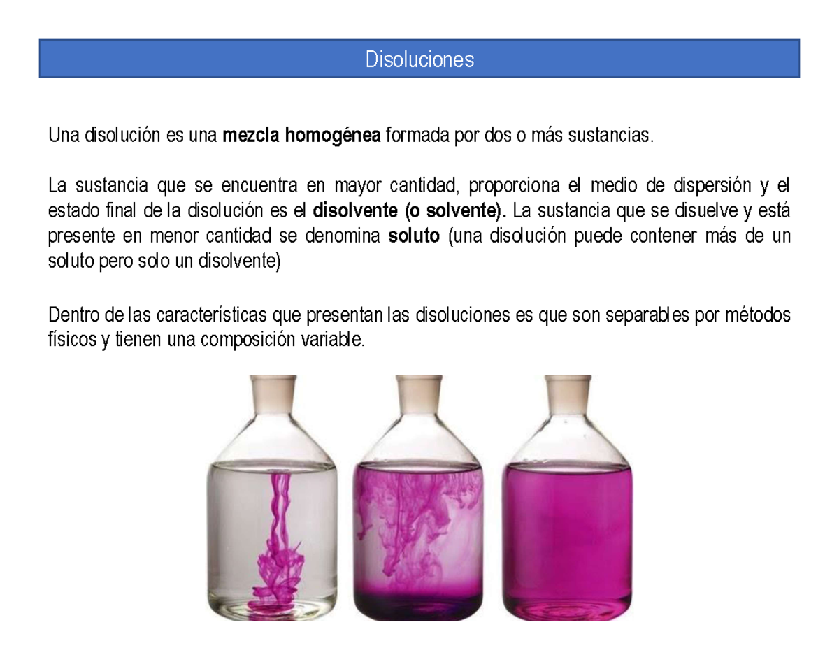 Disoluciones pdf estudio - Una disolución es una mezcla homogénea formada por dos o más ...