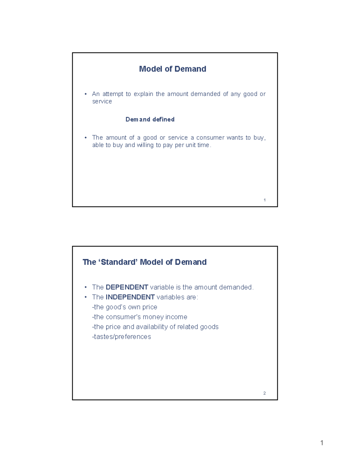 Eco Math Lec 4 - Model of Demand - Model of Demand An attempt to ...