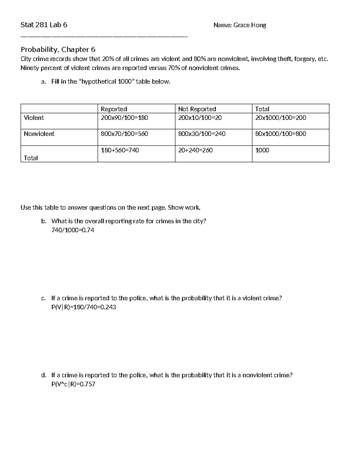 Stat 281 Lab 6 - Waquqiq - Stat 281 Lab 6 Name: Grace Hong Probability ...
