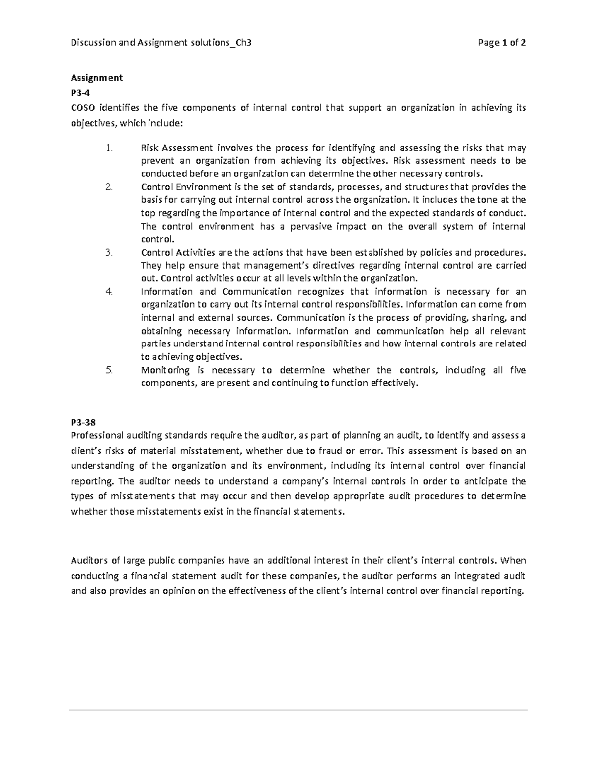 Assignment discussion solution Ch3 - Discussion and Assignment solutions_Ch3 Page 1 of 2 ...