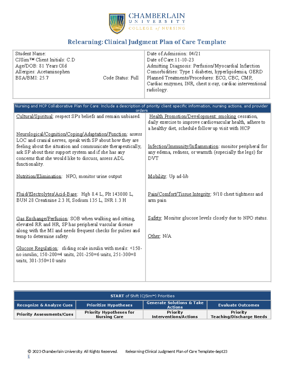 Pharm CJE Plan of Care 3 - CJE Plan of Care - Student Name: CJSim ...