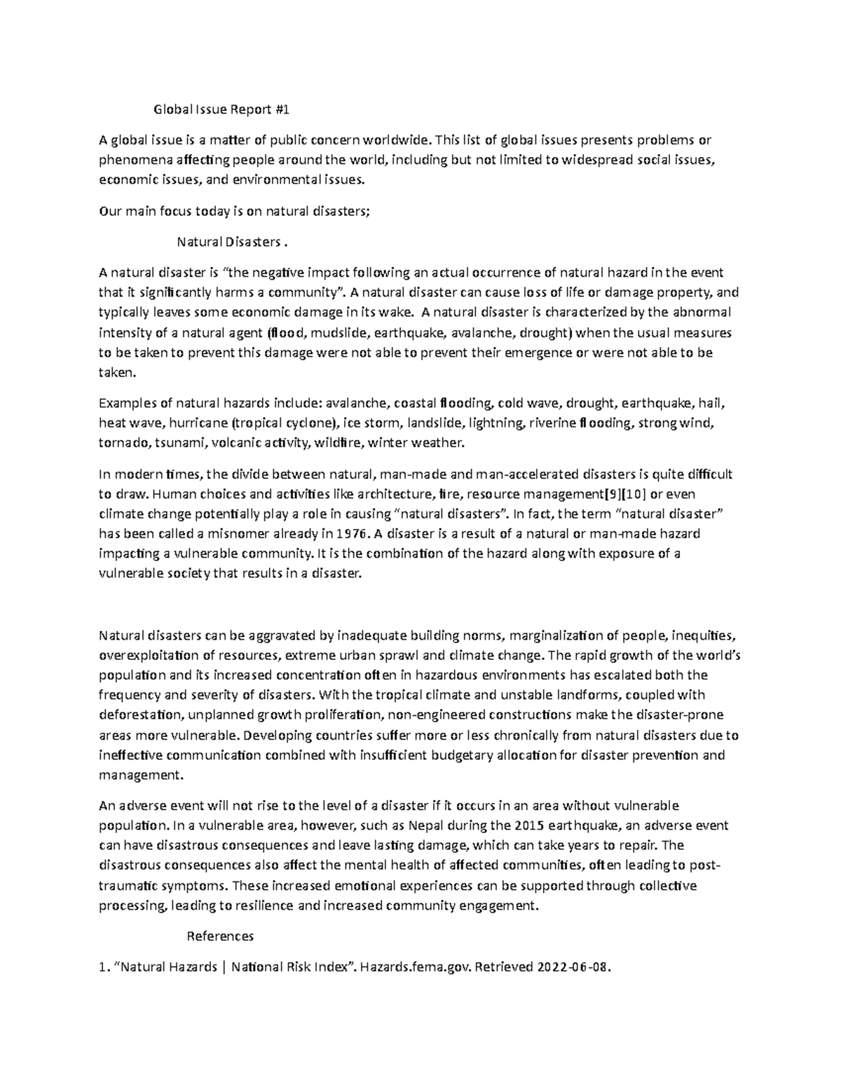 Documented notes - Global Issue Report # A global issue is a matter of ...
