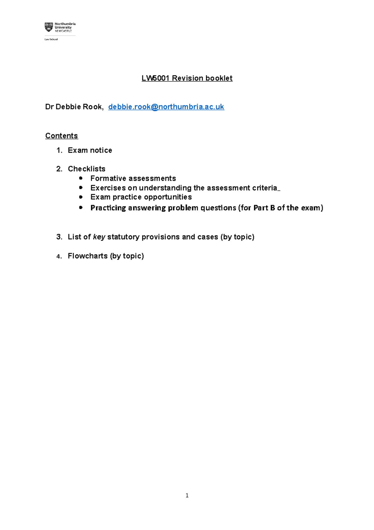LW5001 Revision booklet - 2022-23 - LW5001 Revision booklet Dr Debbie ...