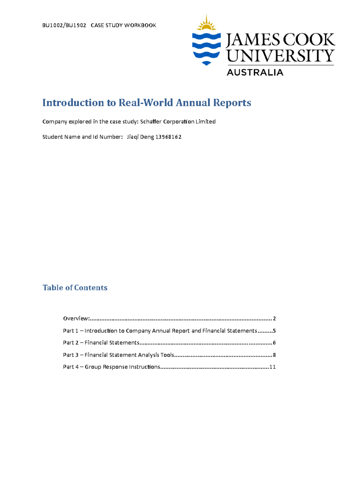 BU1002 BU1902-Case Study Workbook - BU1002/BU1902 CASE STUDY WORKBOOK ...