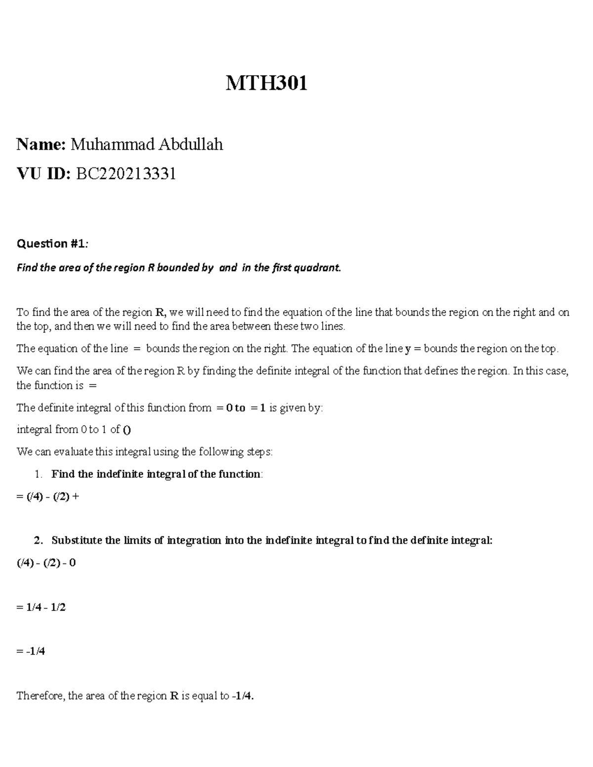 Assignment #2 fall 2022 - MTH Name: Muhammad Abdullah VU ID: BC ... Assignment #2 fall 2022 - MTH Name: Muhammad Abdullah VU ID: BC ...