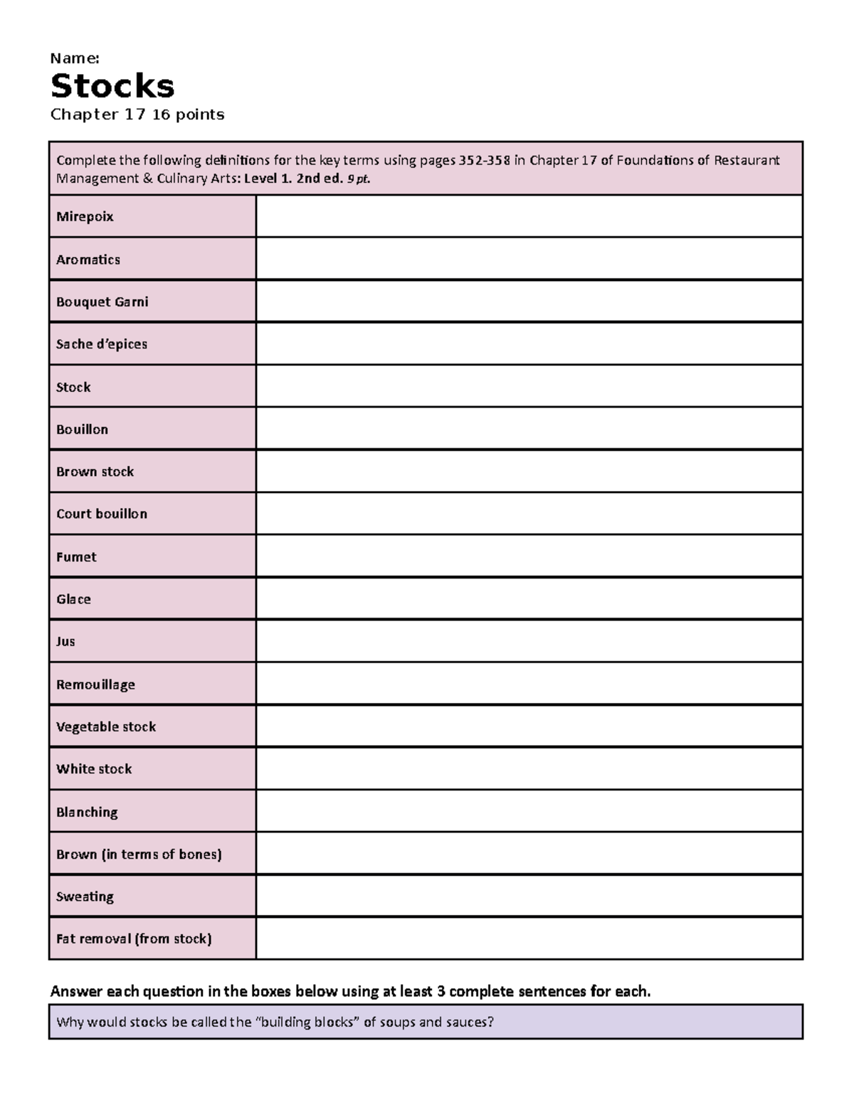 Stocks Worksheet - Name: Stocks Chapter 17 16 points Complete the ...