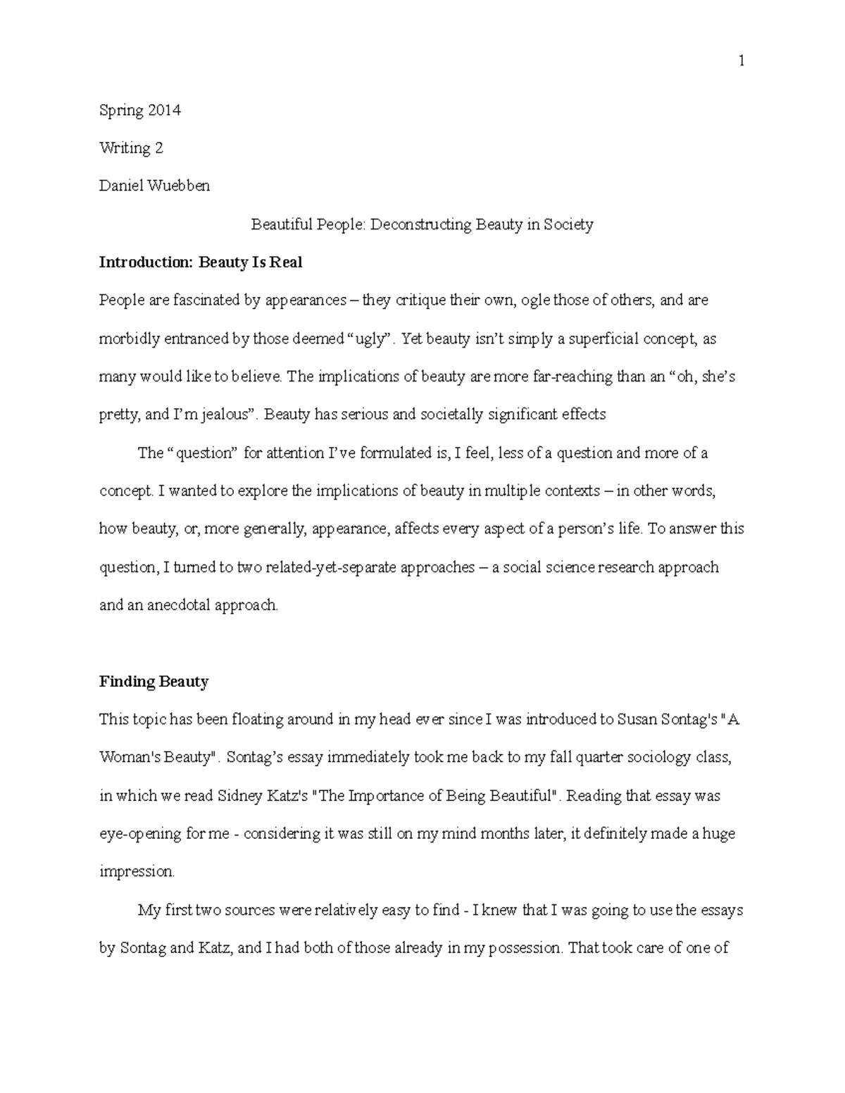 Writing 2 Paper 2 Example - Spring 2014 Writing 2 Daniel Wuebben Beautiful People ...
