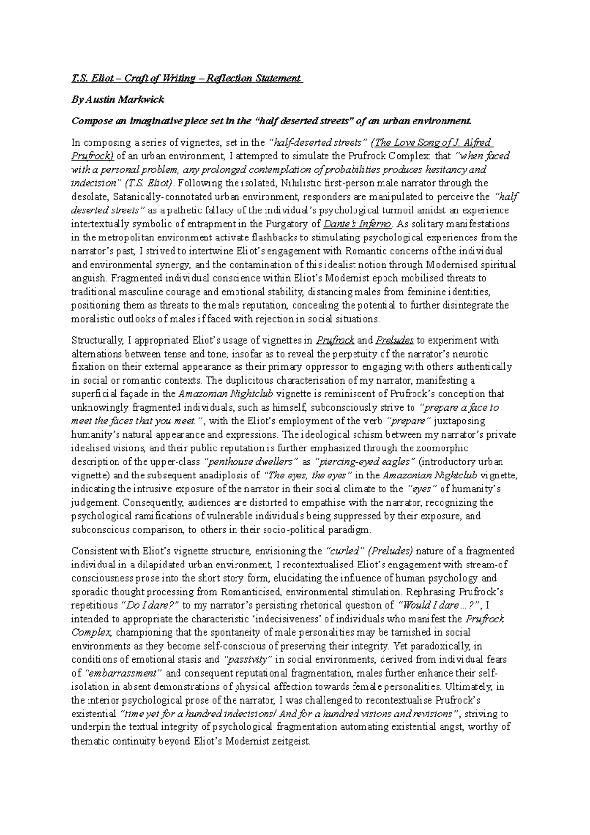 Craft of Writing Reflection (Exemplar) - Studocu