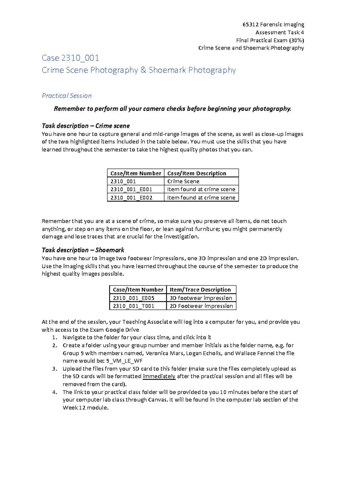 Prc Exam 2023- CSI & Shoemark E1&E2 - 65312 Forensic Imaging Assessment ...