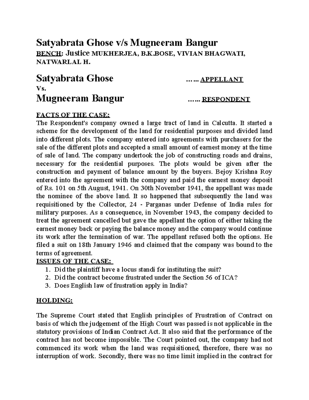 Satyabrata Ghose vs Mugneeram Bangur - Satyabrata Ghose v/s Mugneeram ...