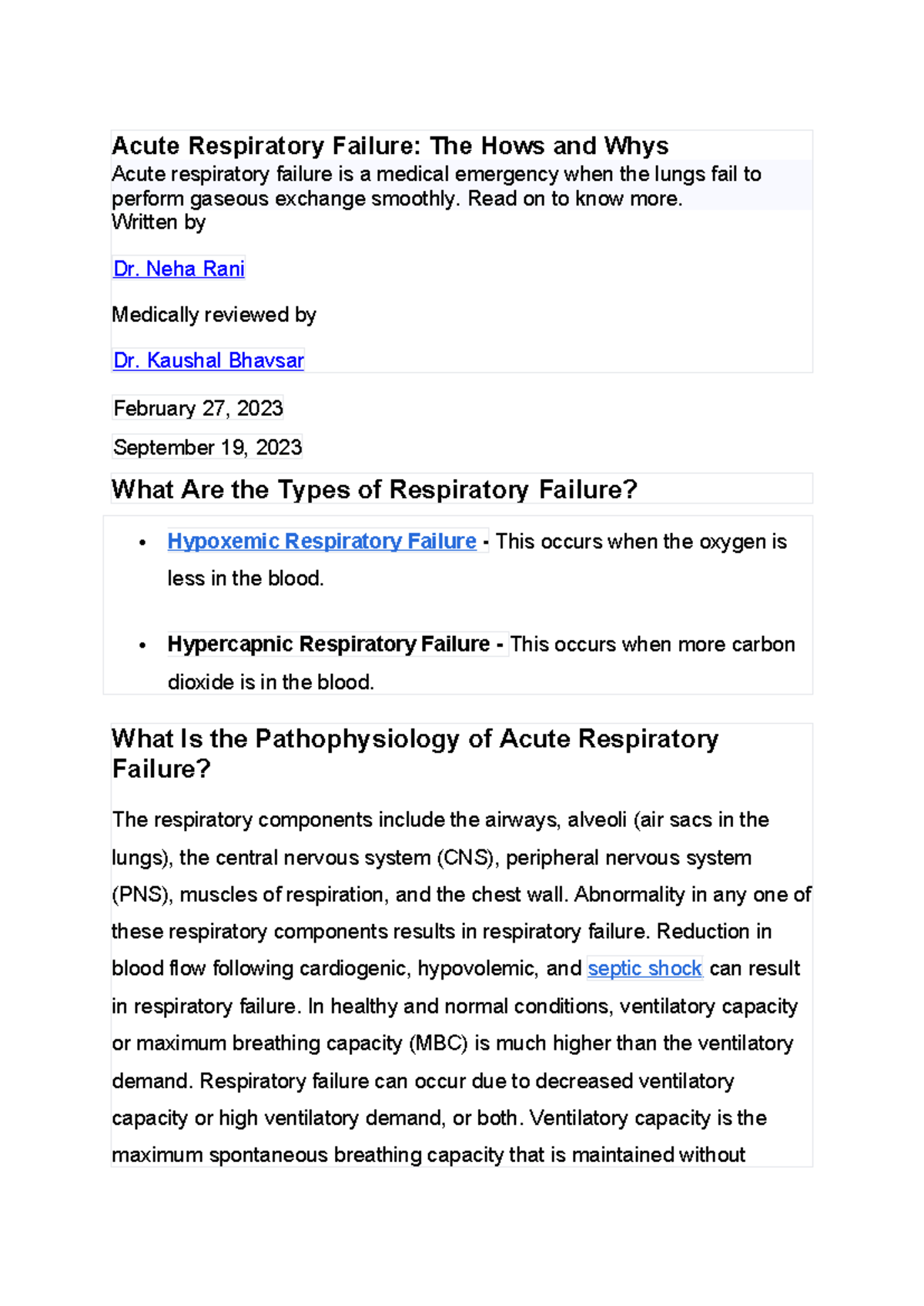 Pathophysiology ARS - summary of Acute Respiratory Failure - Acute ...