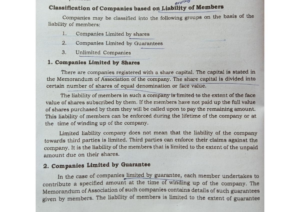 Classification of Companies based on Liability of Members - Regulatory ...