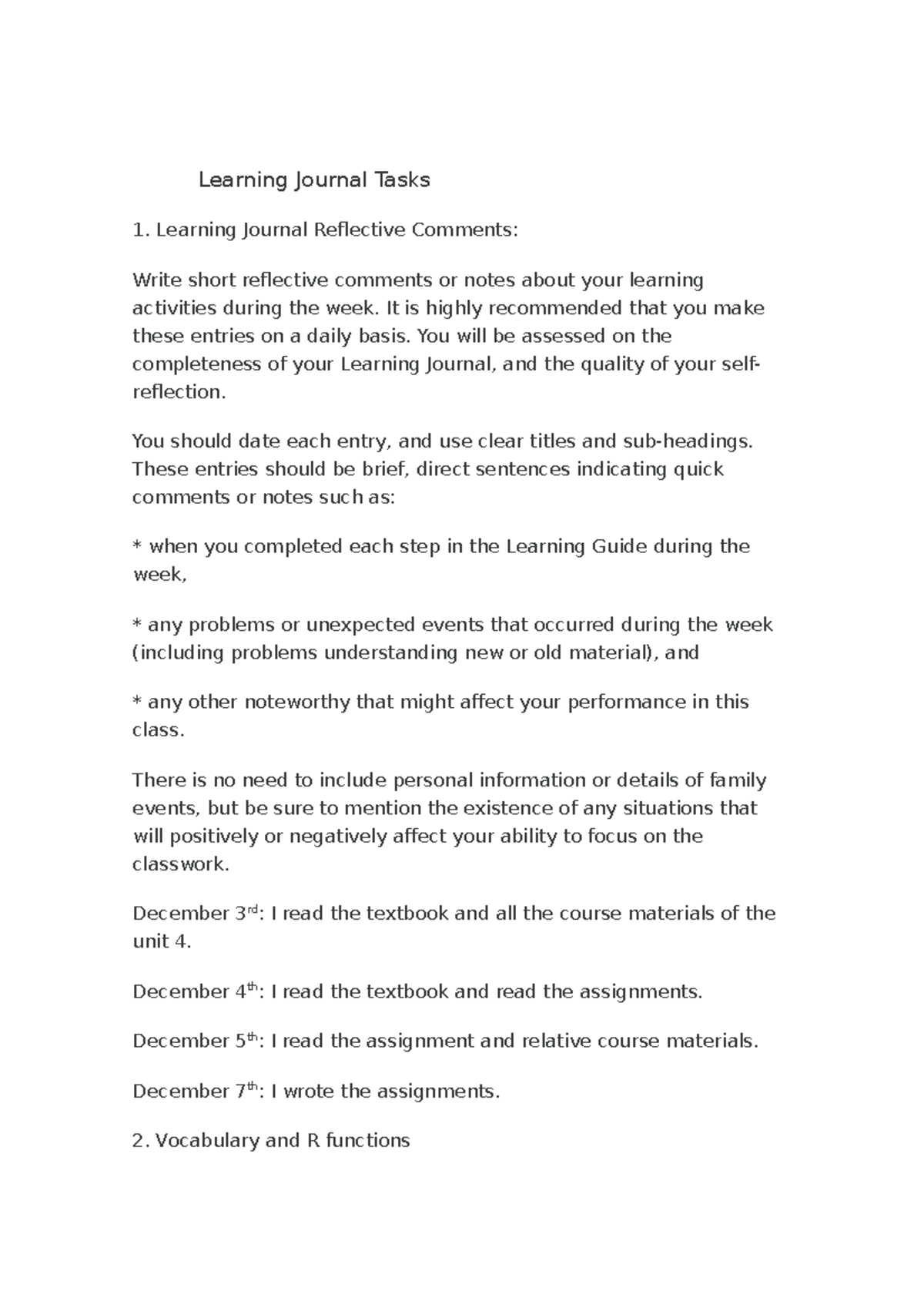 Math1208 reflecting assignment - Learning Journal Tasks Learning ...