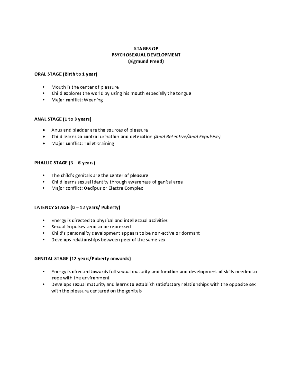 Freuds Psychosexual Development Stages Stages Of Psychosexual