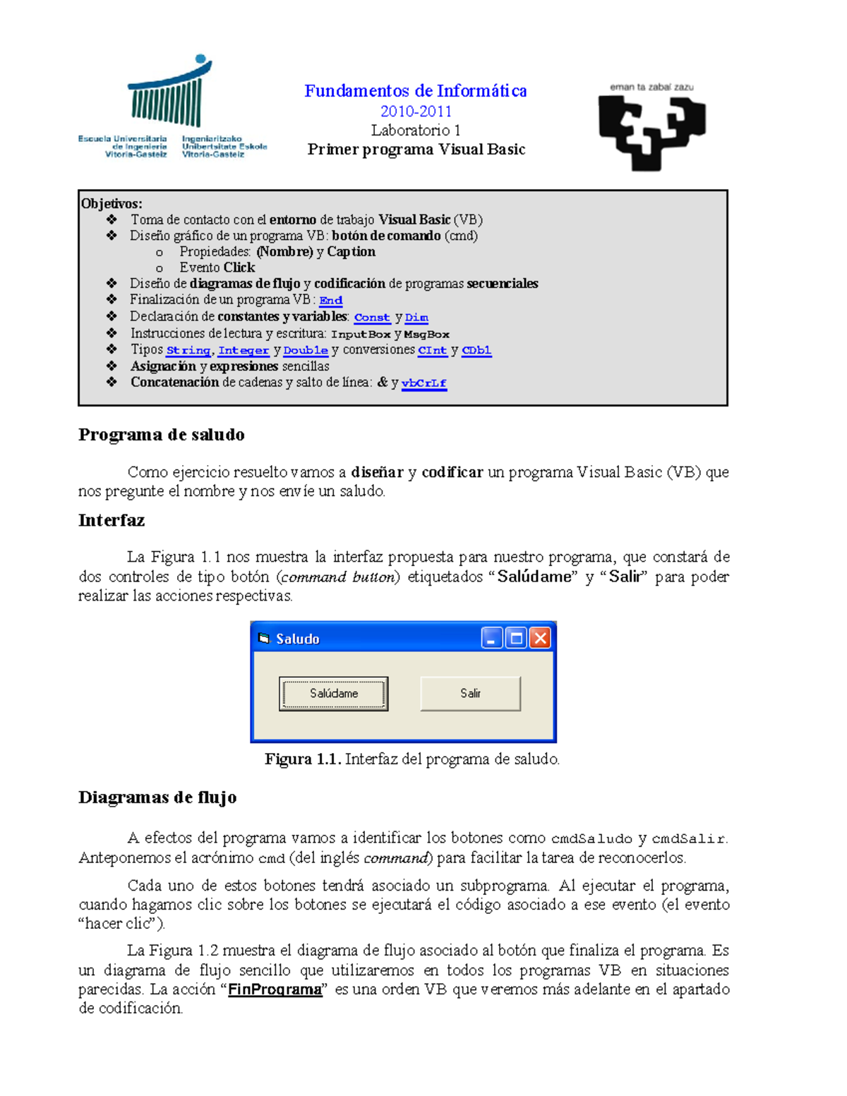 Laboratorios programacion - Fundamentos de Informática 2010- Laboratorio 1 Primer programa ...
