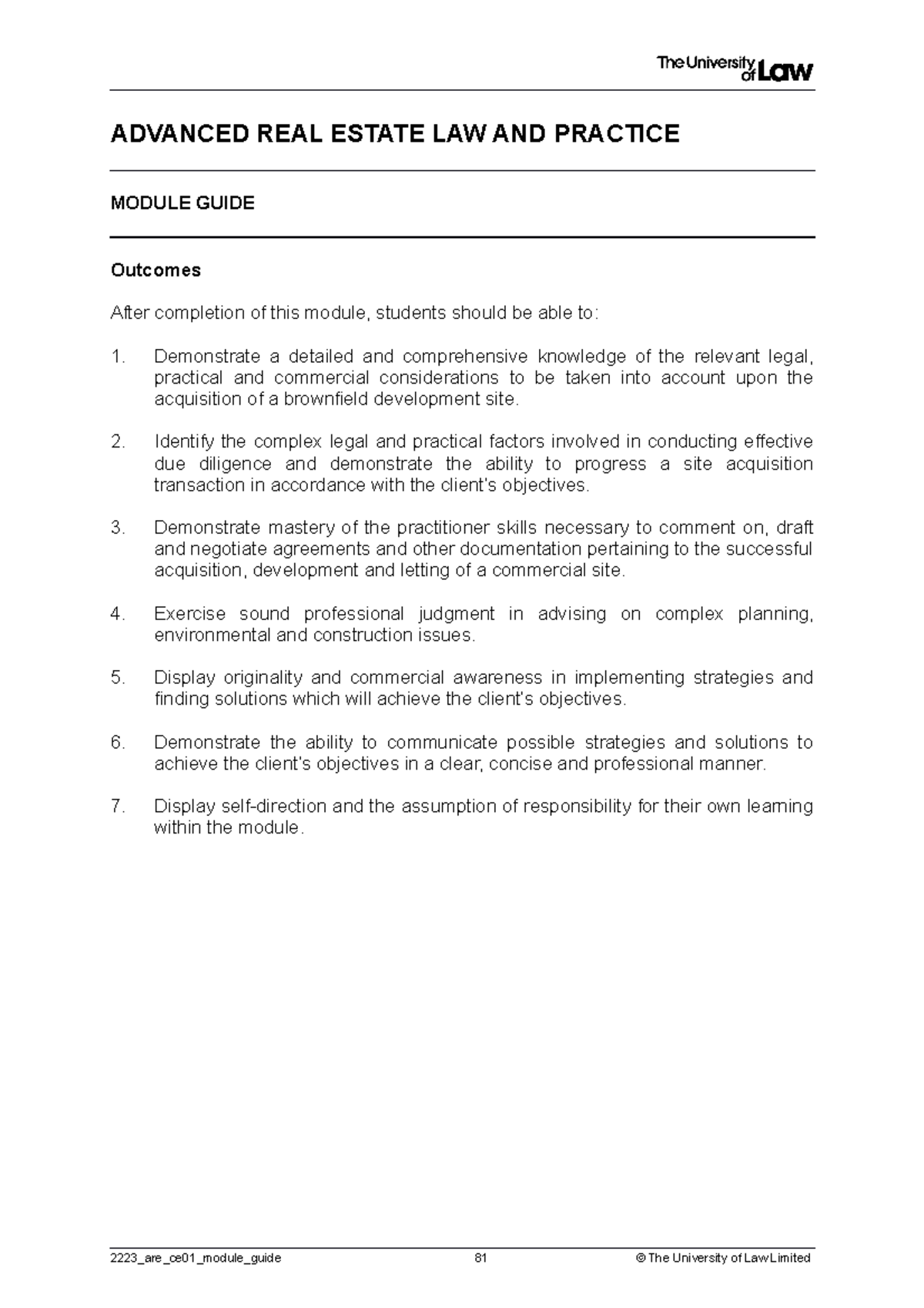 2223 are ce01 module guide - ADVANCED REAL ESTATE LAW AND PRACTICE ...