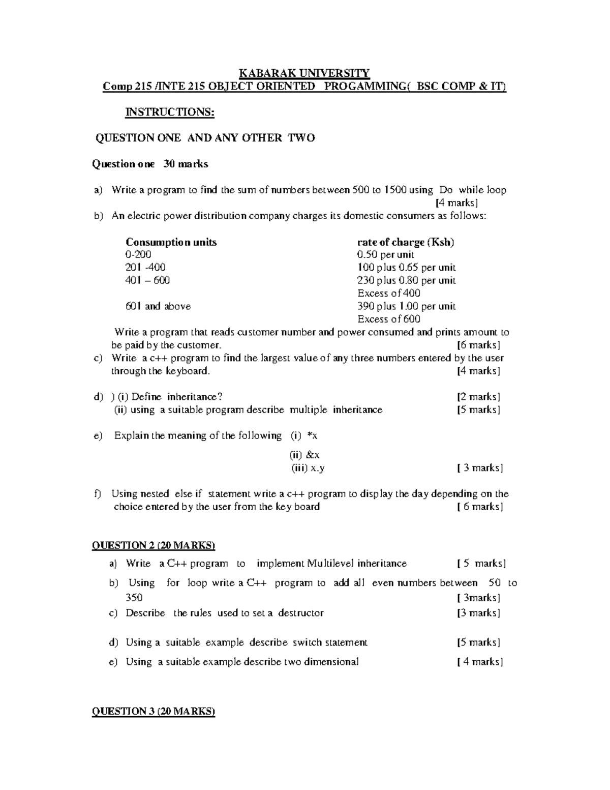 C++ - program - KABARAK UNIVERSITY Comp 215 /INTE 215 OBJECT ORIENTED ...