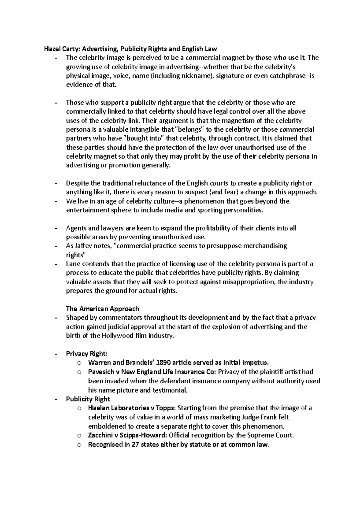 Personality Rights Reading - Hazel Carty: Advertising, Publicity Rights ...