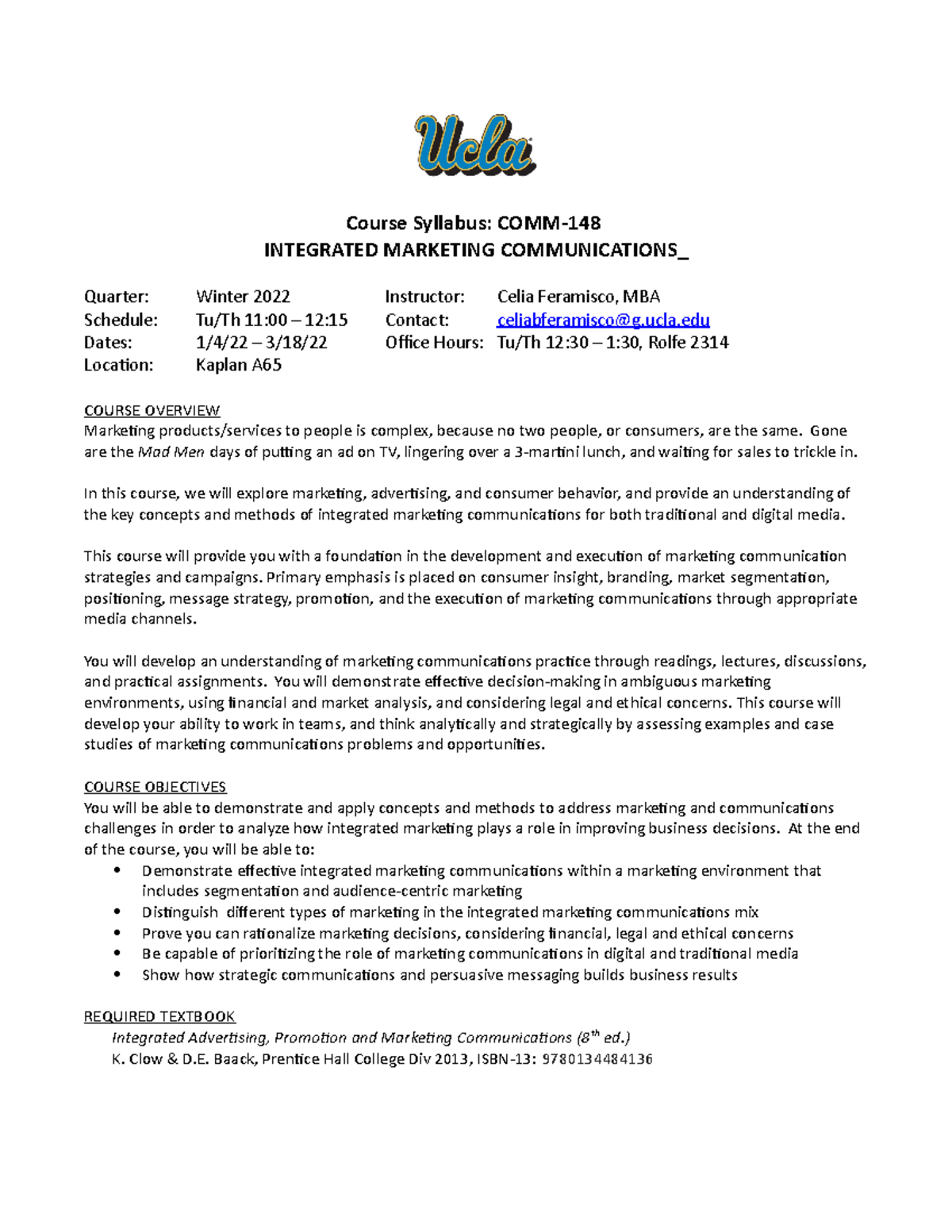 Syllabus Comm 148 - Course Syllabus: COMM- INTEGRATED MARKETING ...