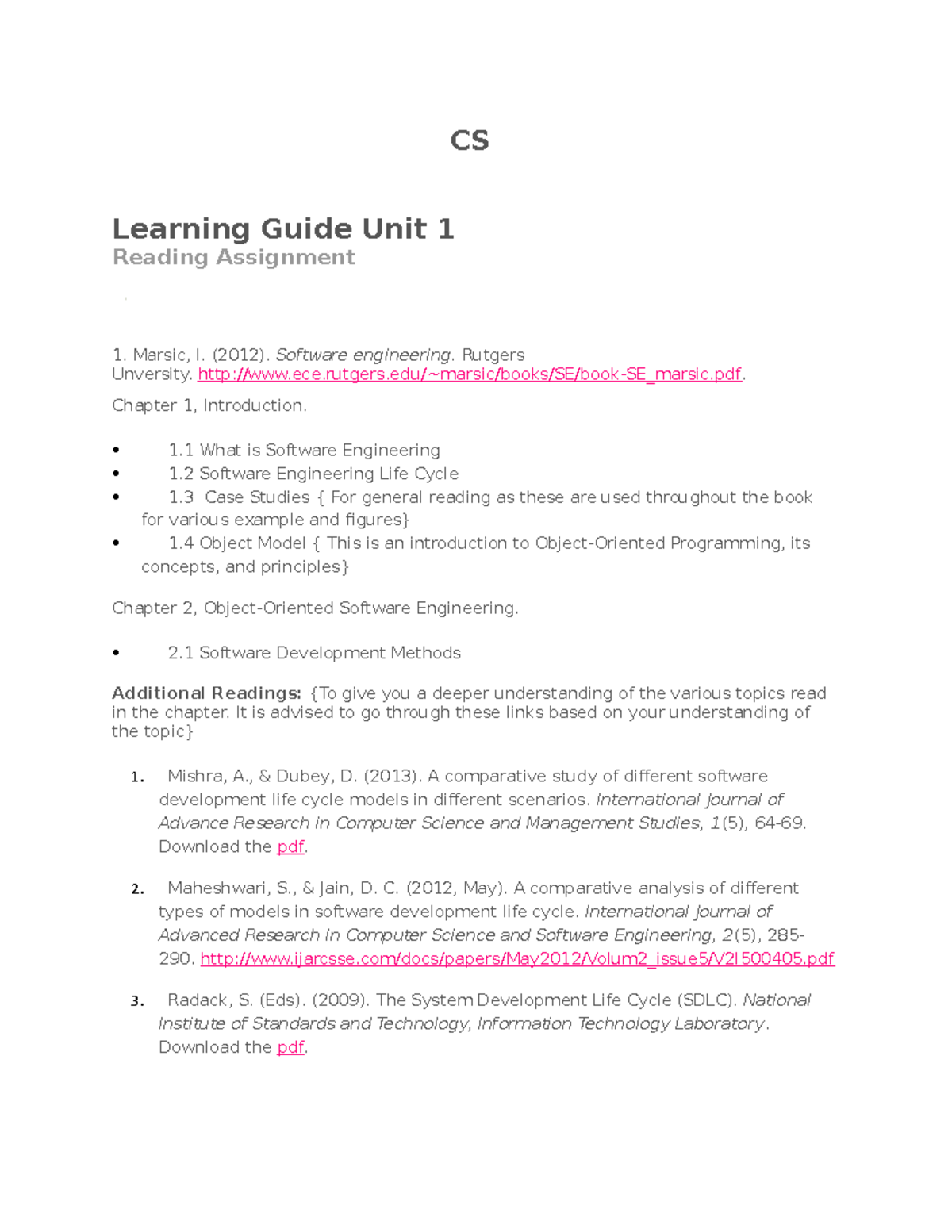 Guide UNIT 1 - Lecture notes 1 - CS Learning Guide Unit 1 Reading ...