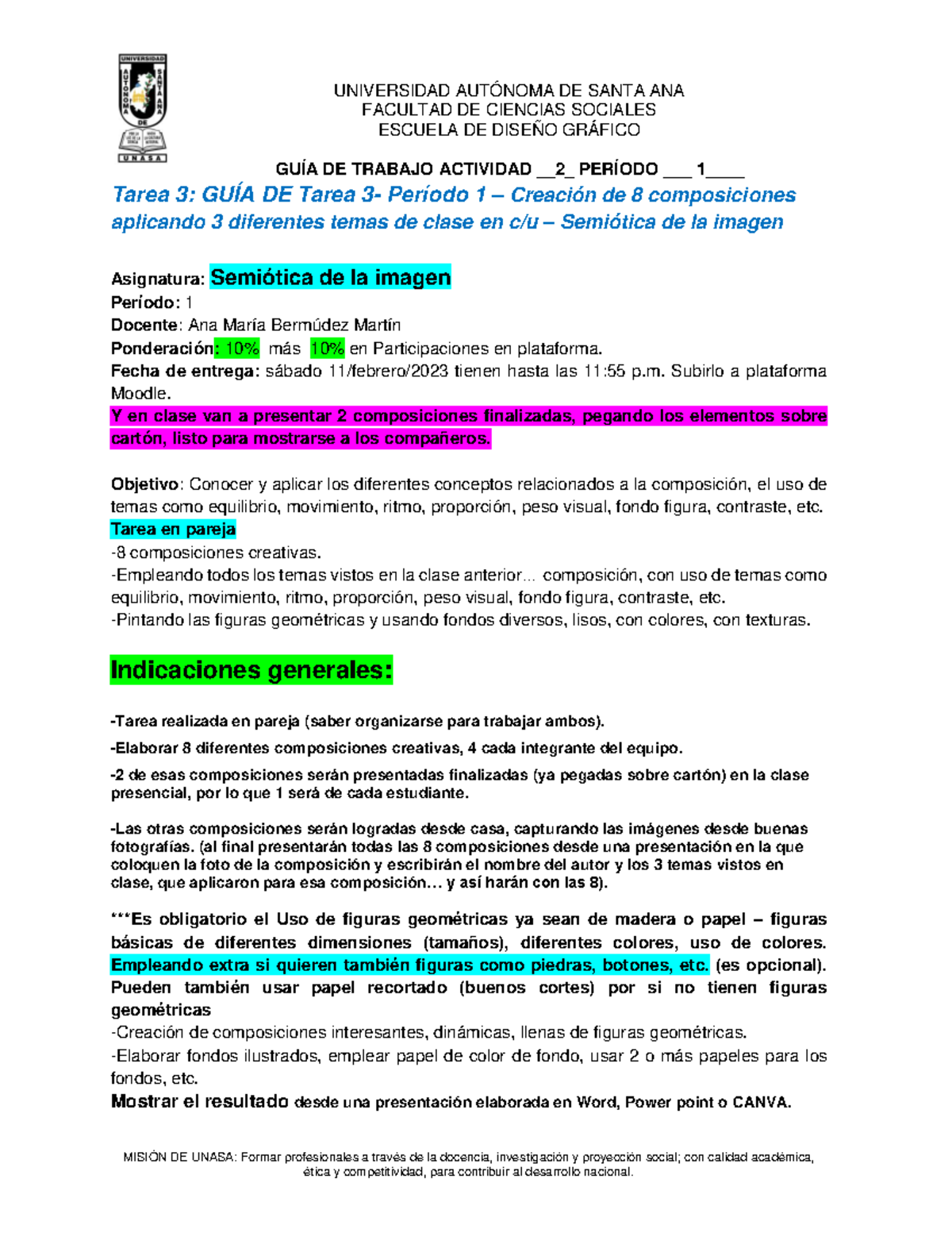 GUÍA DE Tarea 3- Período 1 - 8 Composiciones aplicando 3 diferentes ...