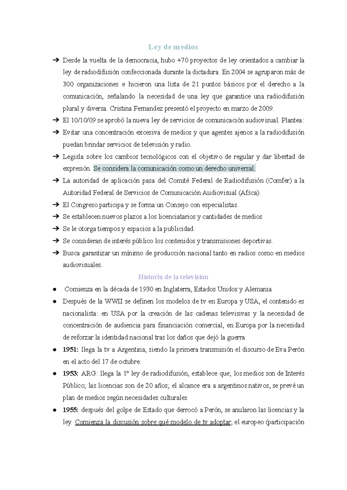 Ley de medios - Ley de medios Desde la vuelta de la democracia, hubo ...