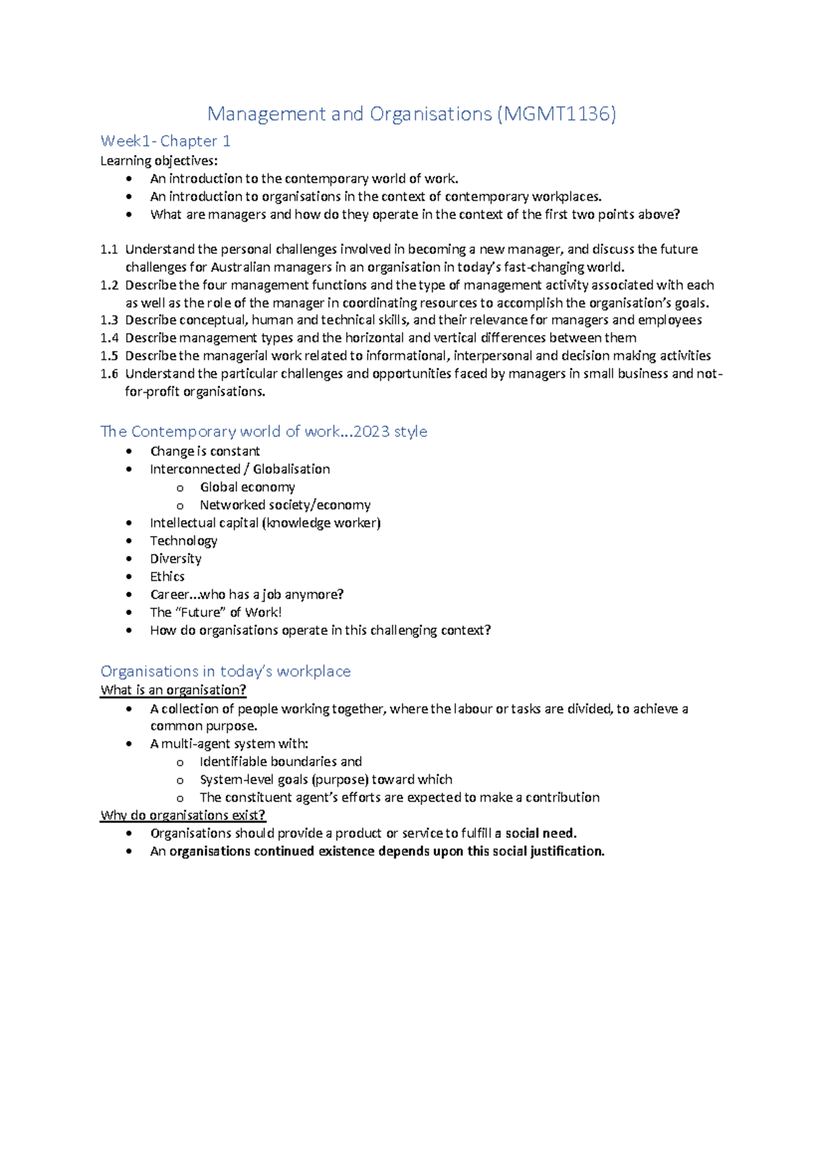 Management and Organisations 1 - An introduction to organisations in ...