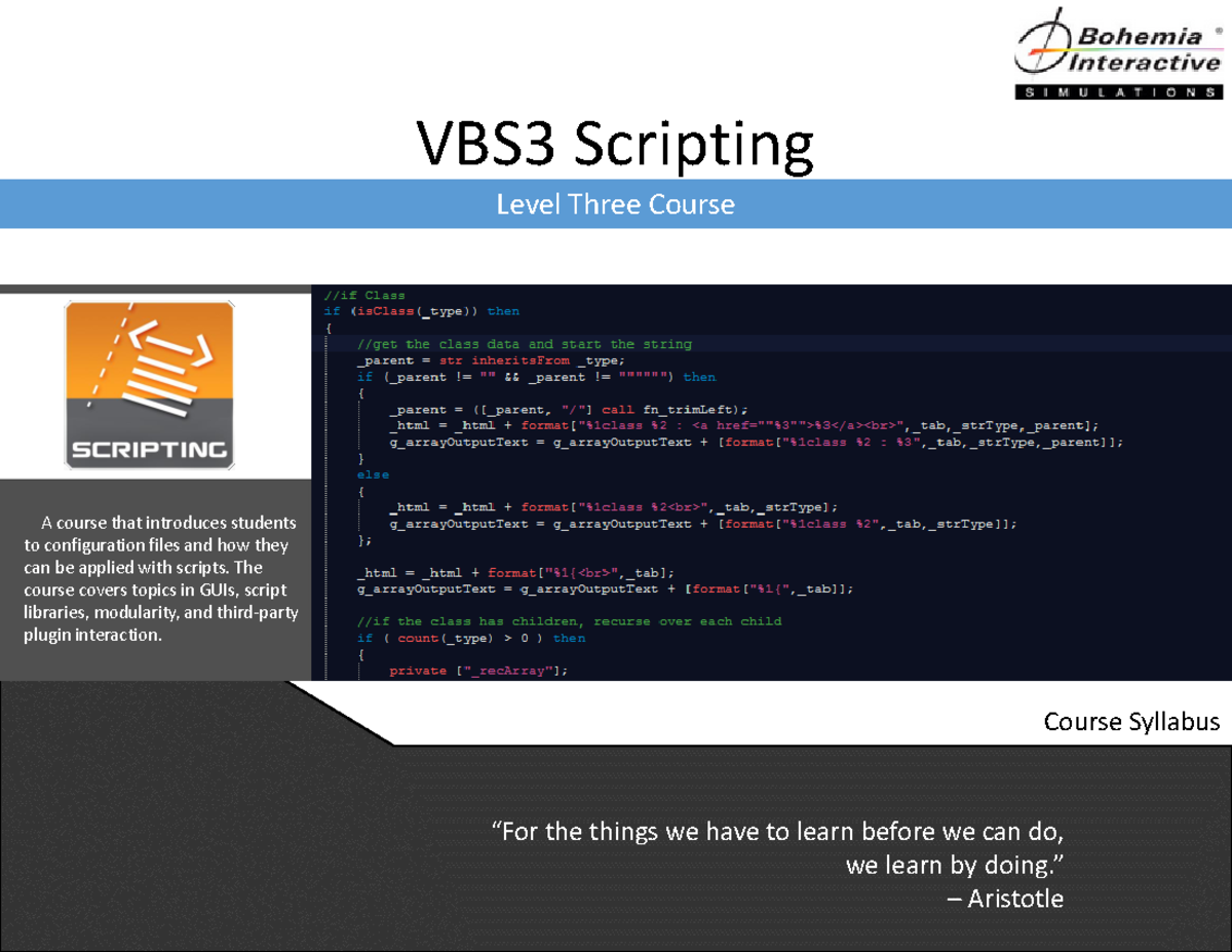 Syllabus scr103 2019 - Book - VBS3 Scripting A course that introduces ...