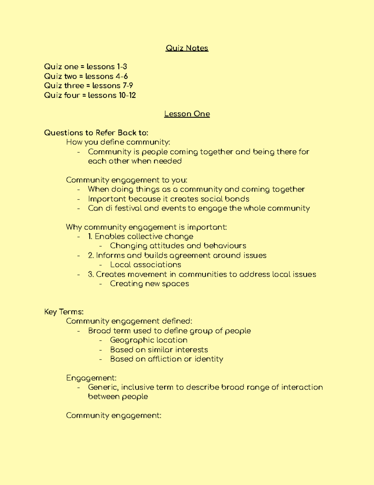 Quiz Notes - Quiz Notes Quiz one = lessons 1- Quiz two = lessons 4 ...