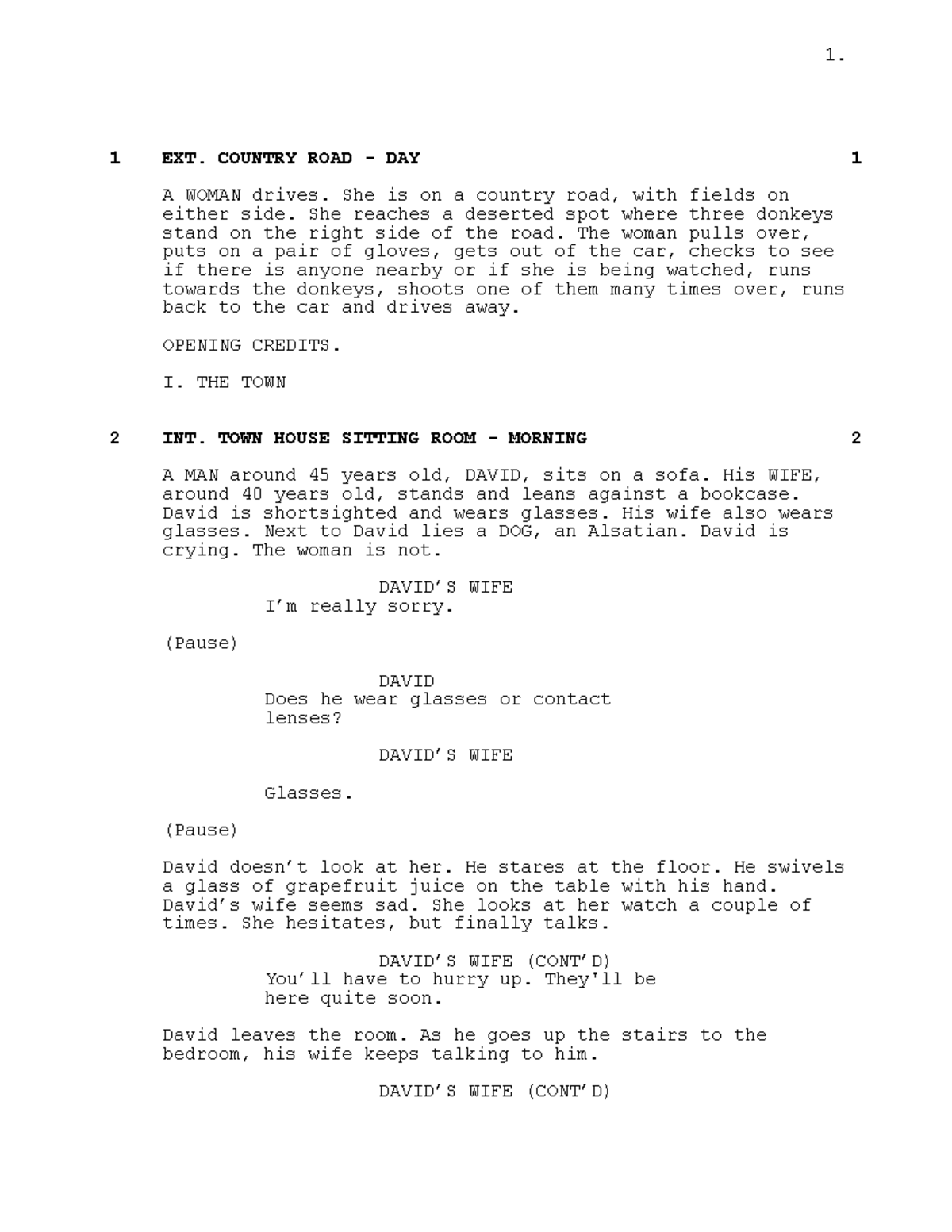 THE- Lobster - Movie script - 1 EXT. COUNTRY ROAD - DAY 1 A WOMAN ...